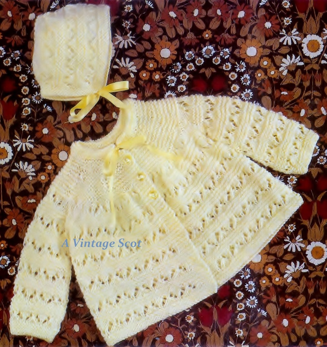 Baby Matinee Jacket and Bonnet Instructions for 4ply and QK/ 8 Ply for ...
