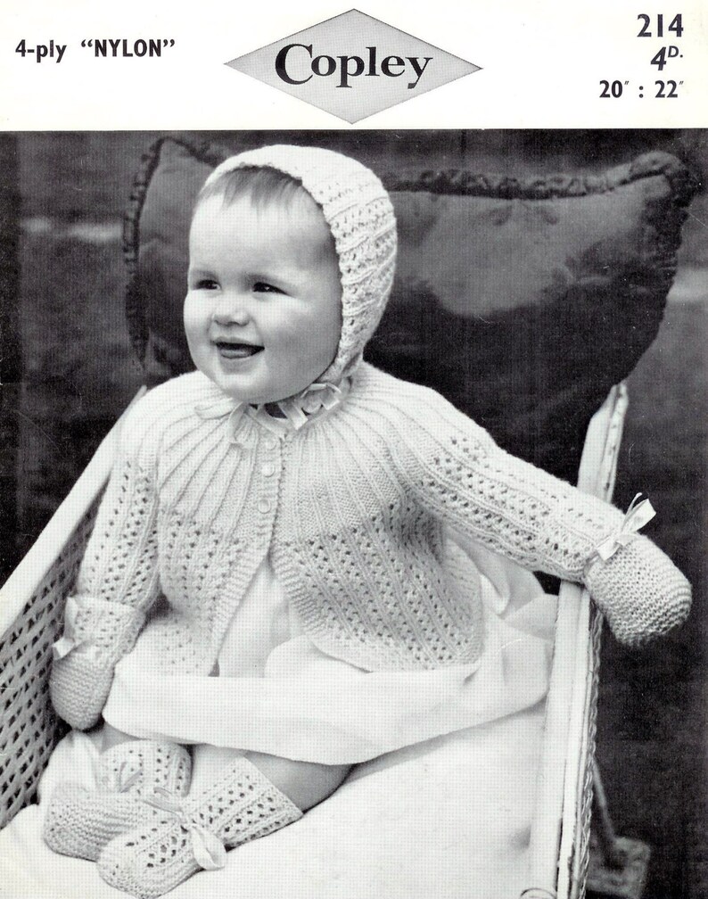 Baby Matinee Jacket Bonnet Bootees and Mittens in 4 Ply for 20 - Etsy