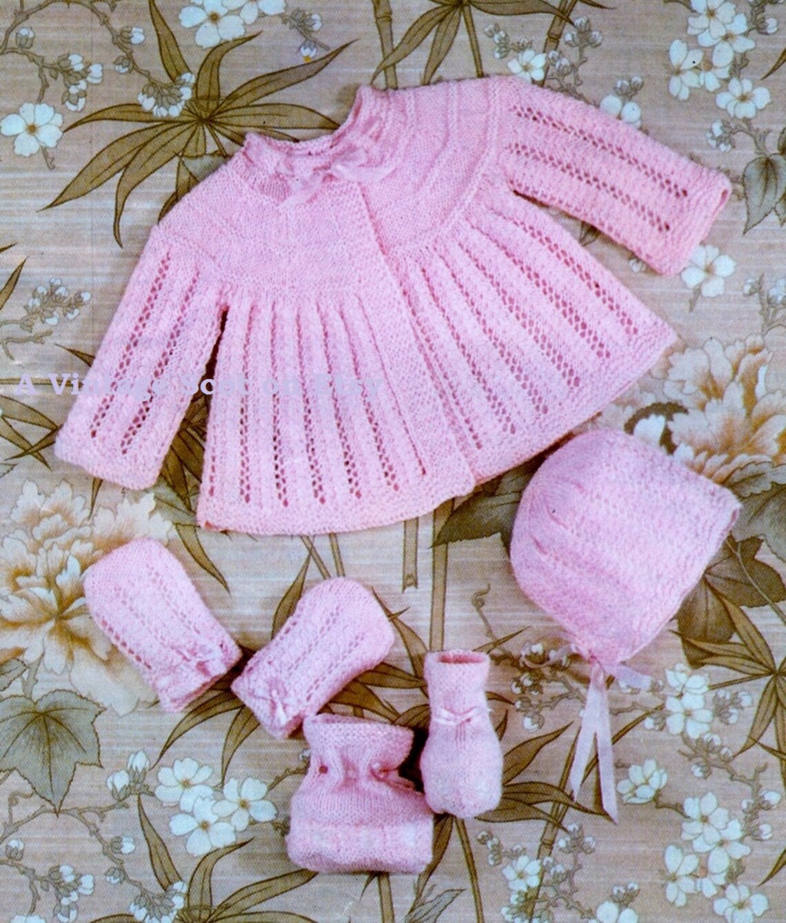 Baby 4 Ply Lacy Matinee Jacket Bonnet Bootees and Mittens for - Etsy