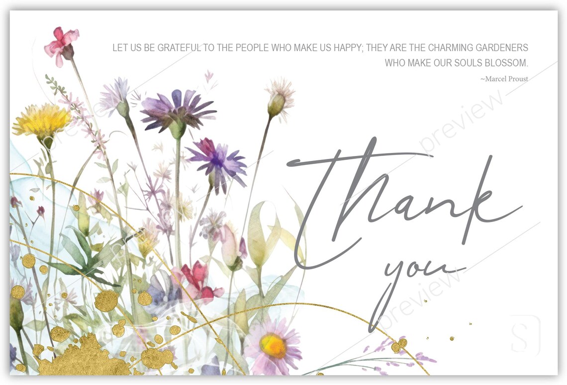 Wildflower Thank You Card Printable, Floral Thank You Card, Digital ...