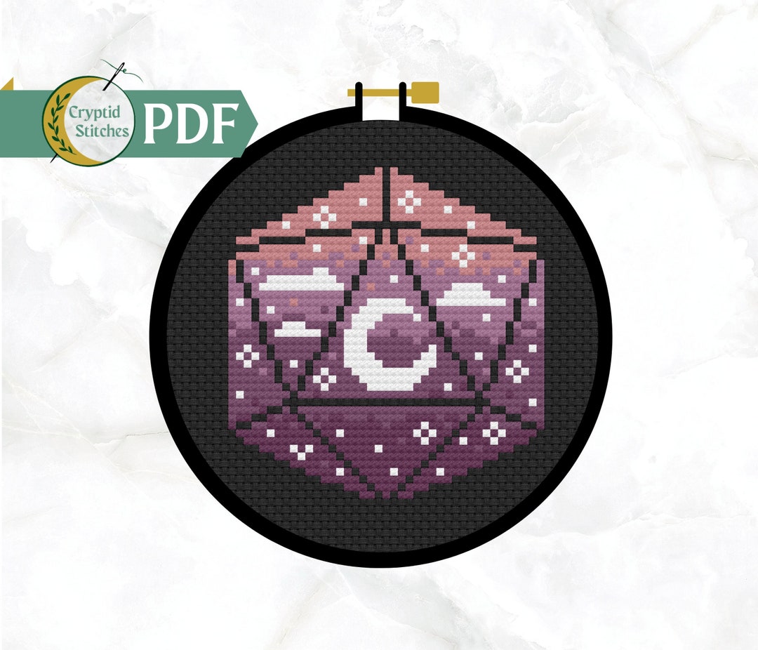 PDF Dnd Cross Stitch Pattern, D20 Cross Stitch Pattern, Moon Cross ...