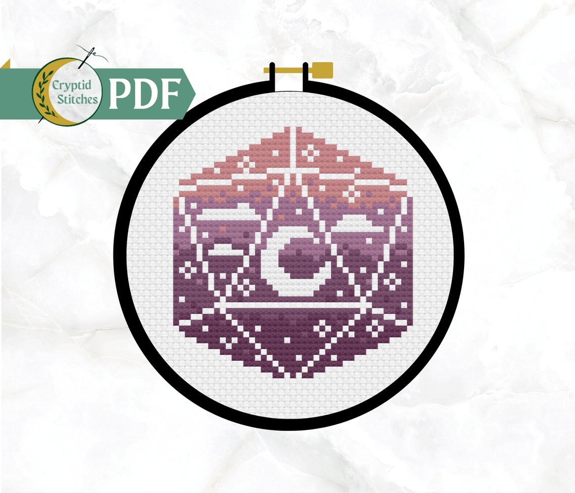 PDF Dnd Cross Stitch Pattern, D20 Cross Stitch Pattern, Moon Cross ...