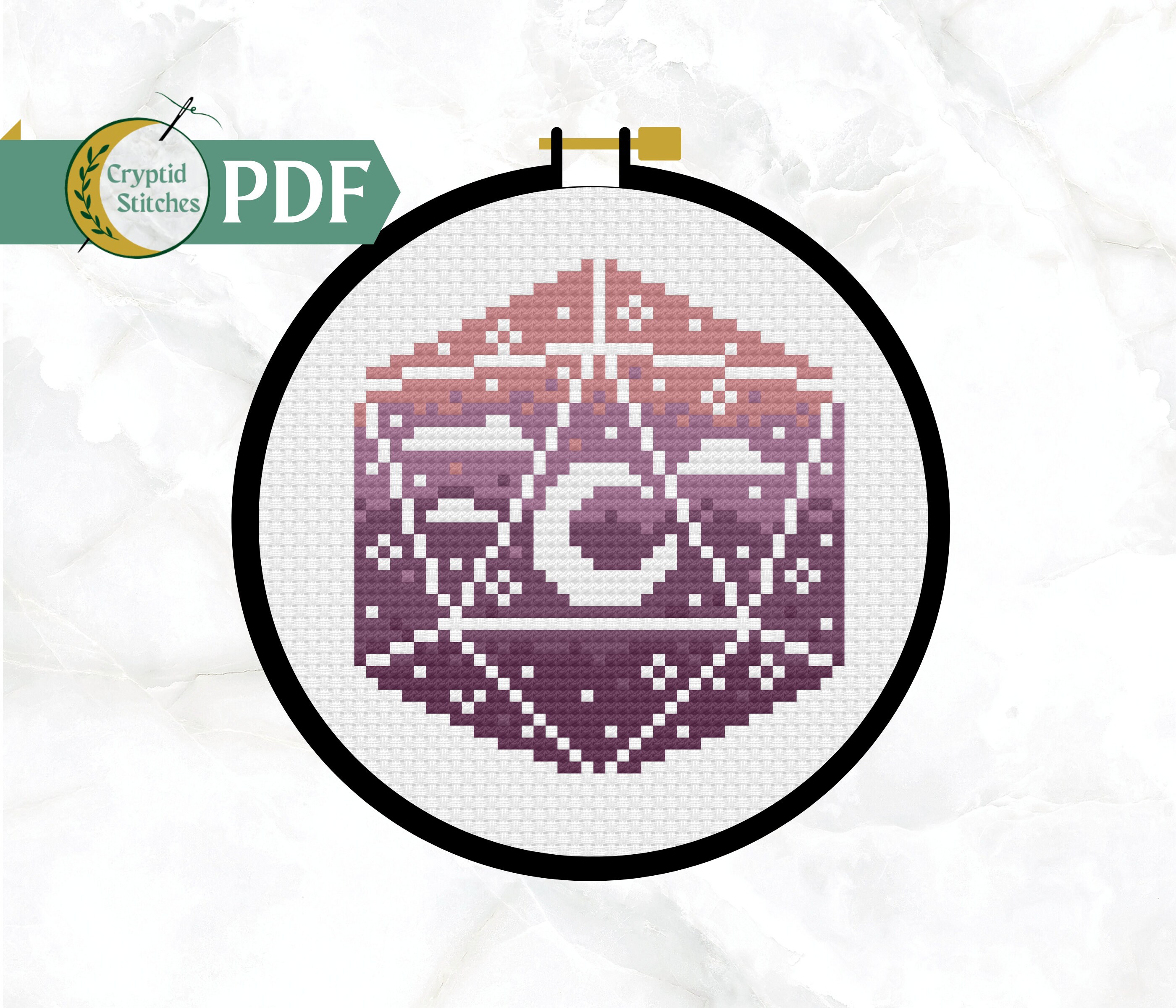 PDF Dnd Cross Stitch Pattern, D20 Cross Stitch Pattern, Moon Cross ...