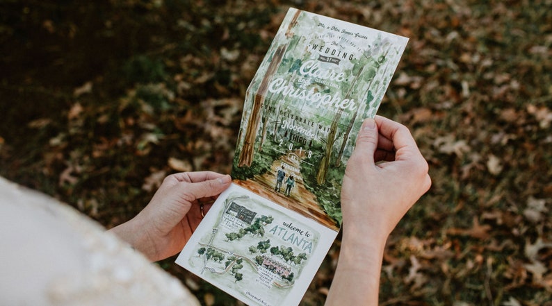 Treetops Folded Watercolor Wedding Invitation - Etsy