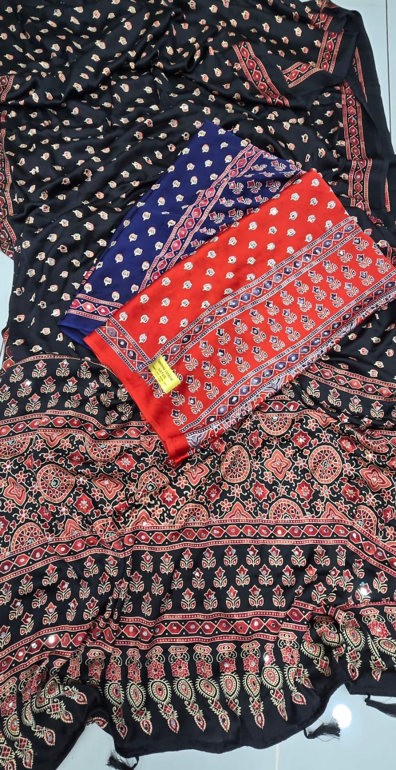 Crape Silk Lotus Design With Mirror Work Saree Collection - Etsy