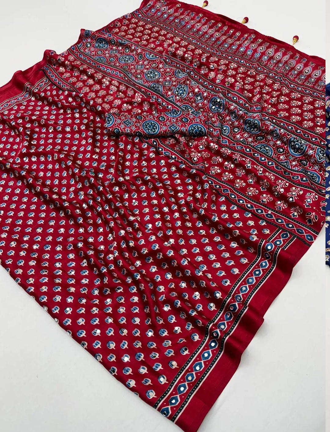 Crape Silk Lotus Design With Mirror Work Saree Collection - Etsy