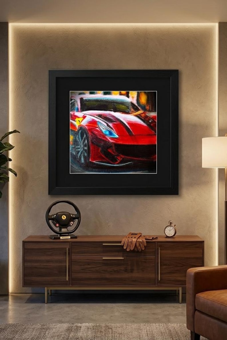 Ferrari, Red Ferrari F12 Pencil Sketch Print, Supercar Wall Art ...