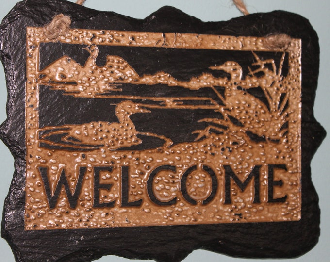Gold Engraved Welcome Sign Duck Hunting Scene Made of Slate - Etsy