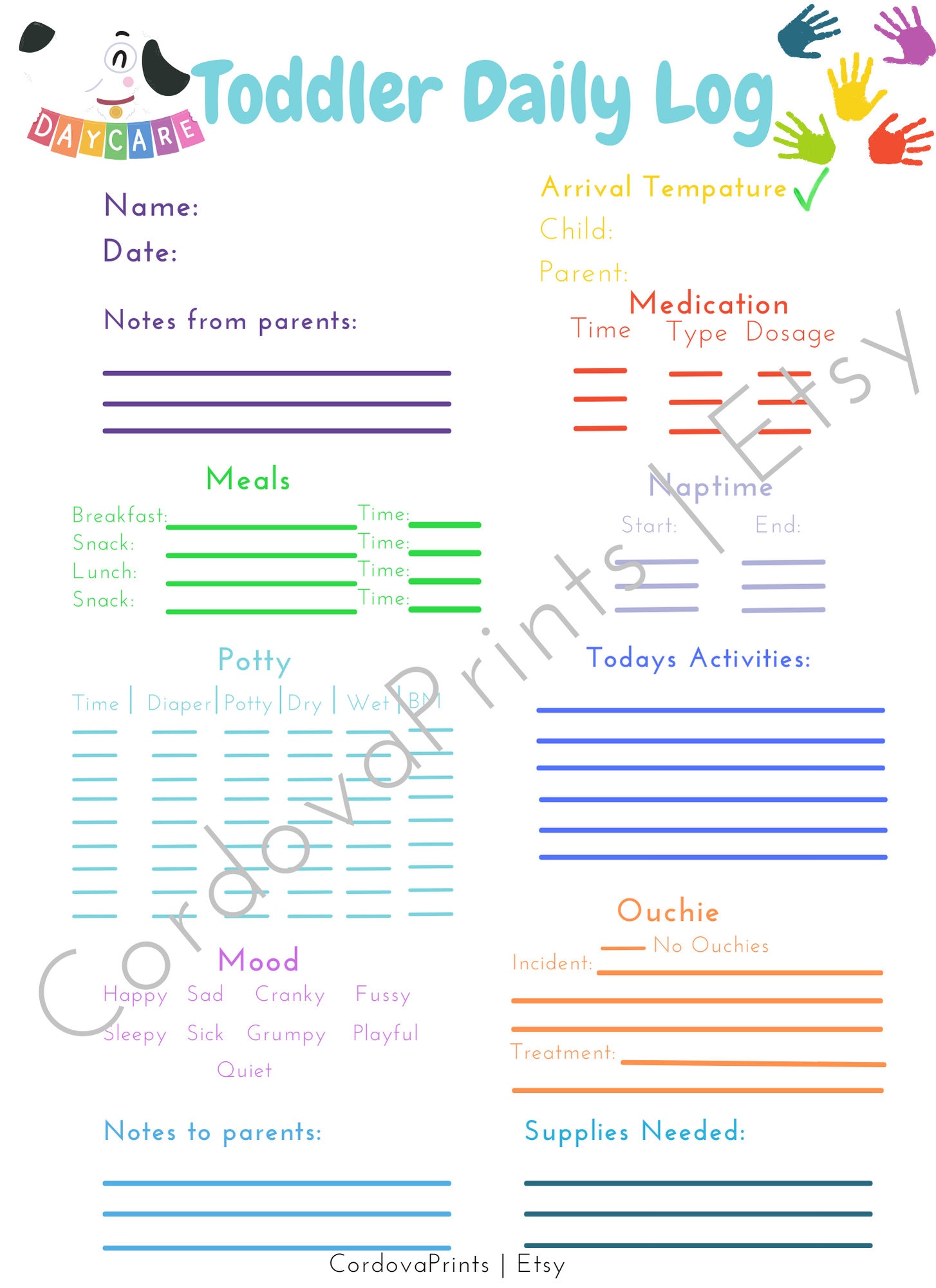 TODDLER DAILY LOG Daycare Printable Baby Log/ Toddler Daily | Etsy