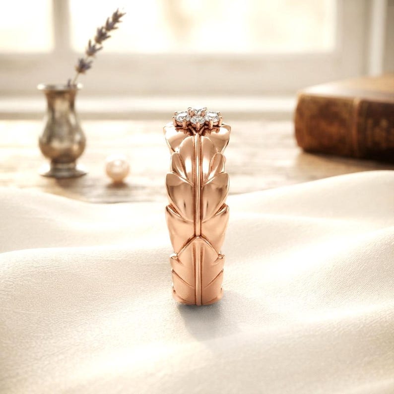 1CT Lab Grown Diamond Cluster Botanical Ring, 14K Gold Leaf Flower Ring ...