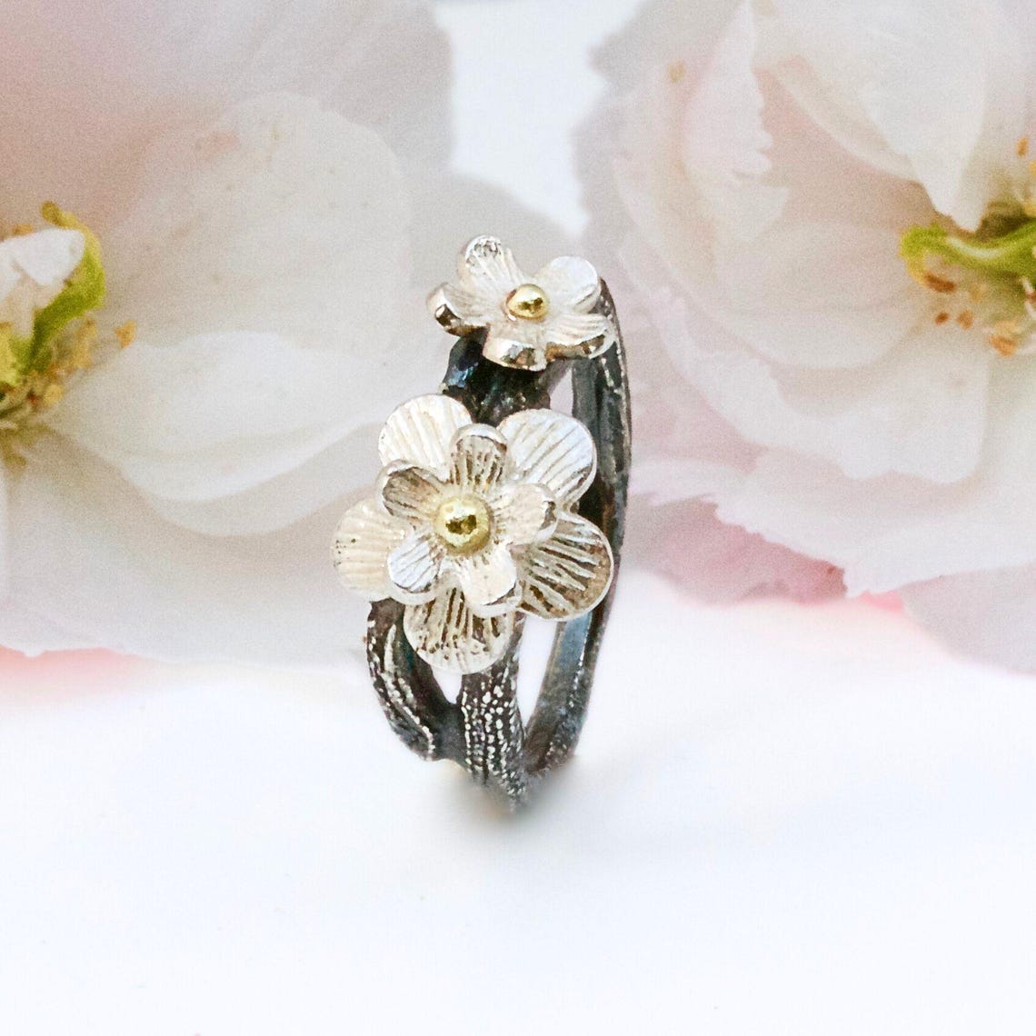 Cherry Blossom Ring. Mixed Metal Silver and Gold. Nature Jewellery - Etsy