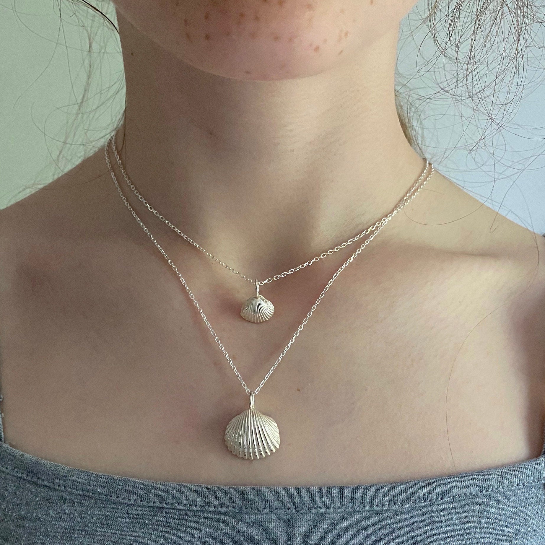 Sterling Silver Clam Shell Necklace_layer Necklace_shell Pendant UK ...