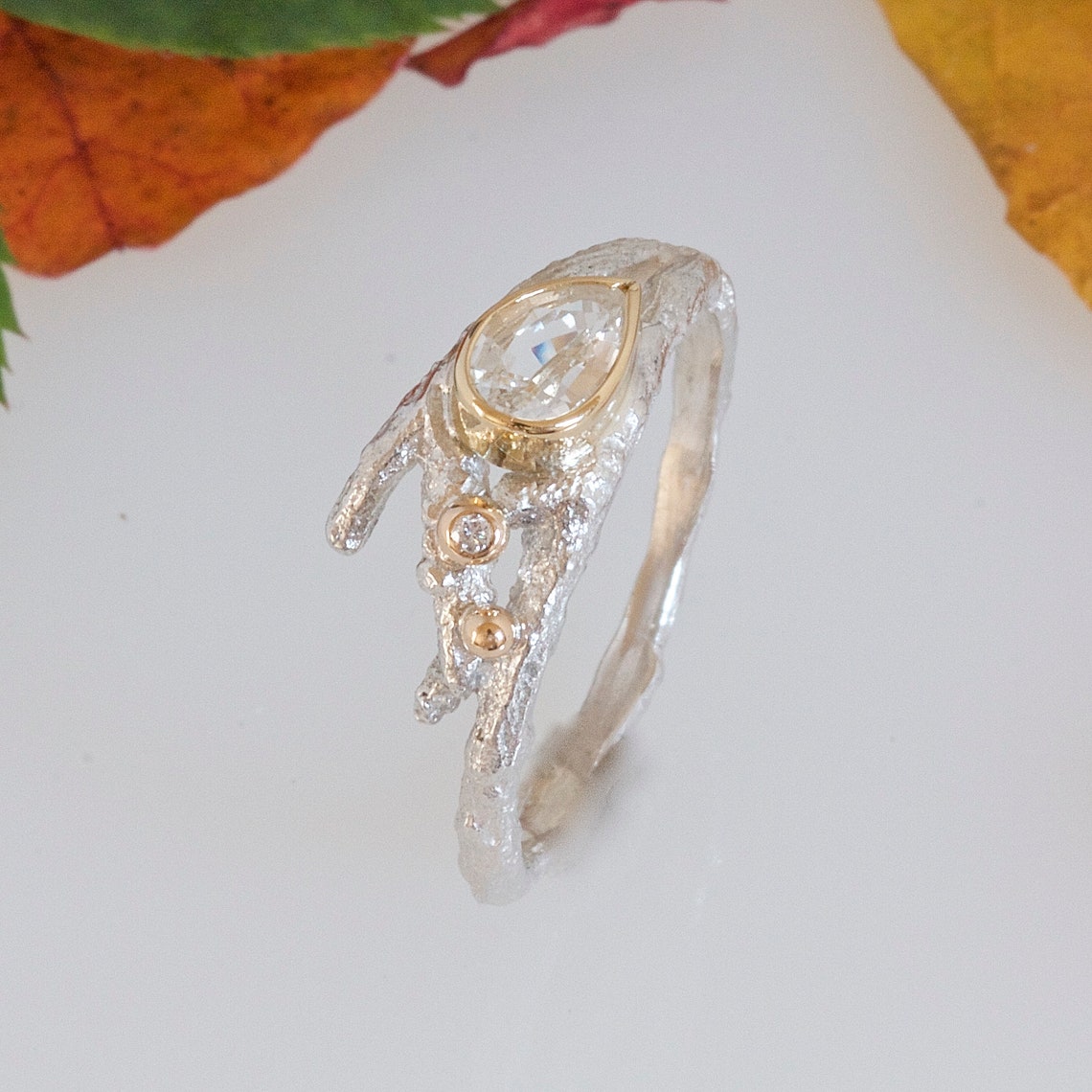 White Sapphire Elvish Twig Ring-Pear Shape Ring-Teardrop | Etsy