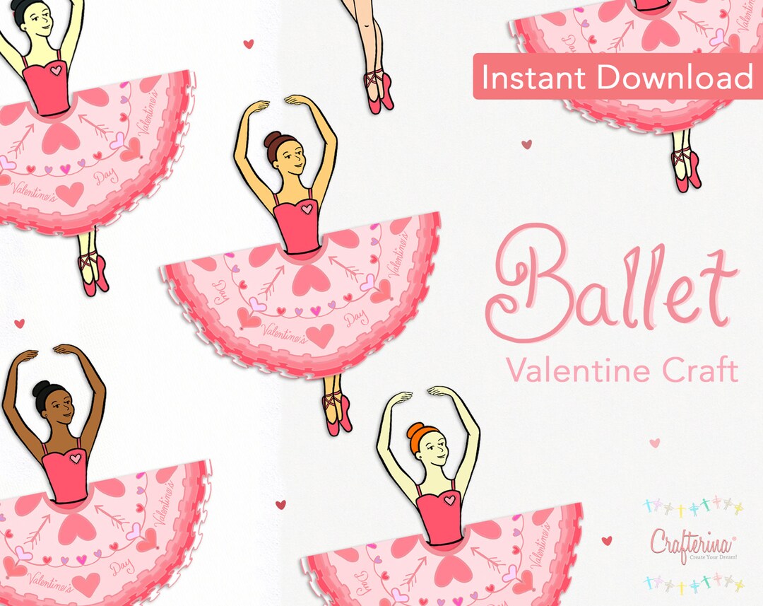 Ballerina Printable Valentine Craft PDF - 3D Paper Craft - Pointe Shoes ...