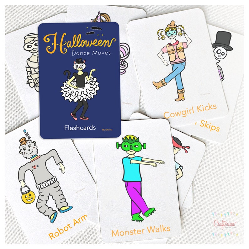 PDF Printable Halloween Dance Moves Flashcards - DIY Craft Kit - Party ...