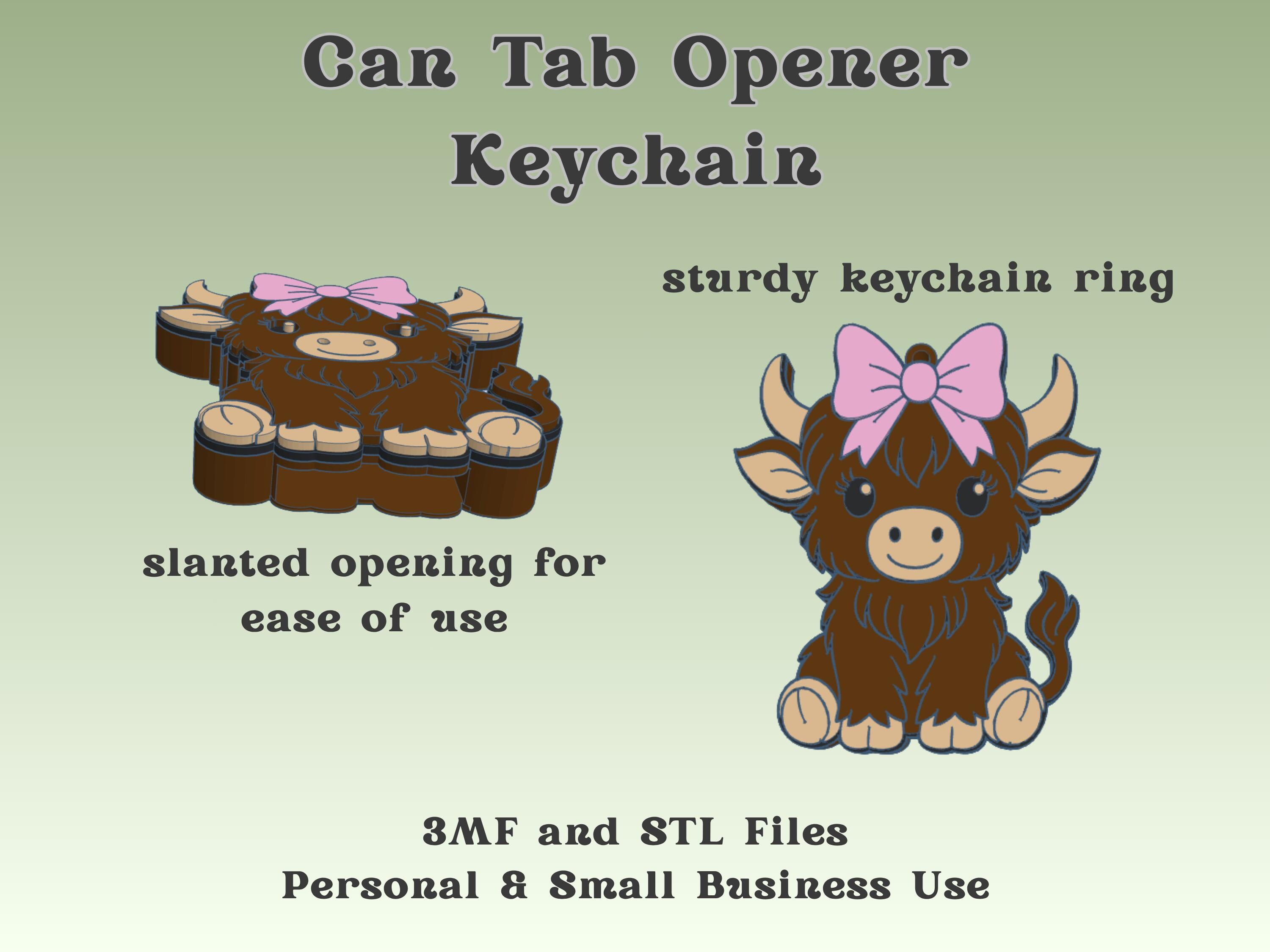 Can Tab Opener Keychain | Highland Cow With Bow | STL 3MF File for 3D ...