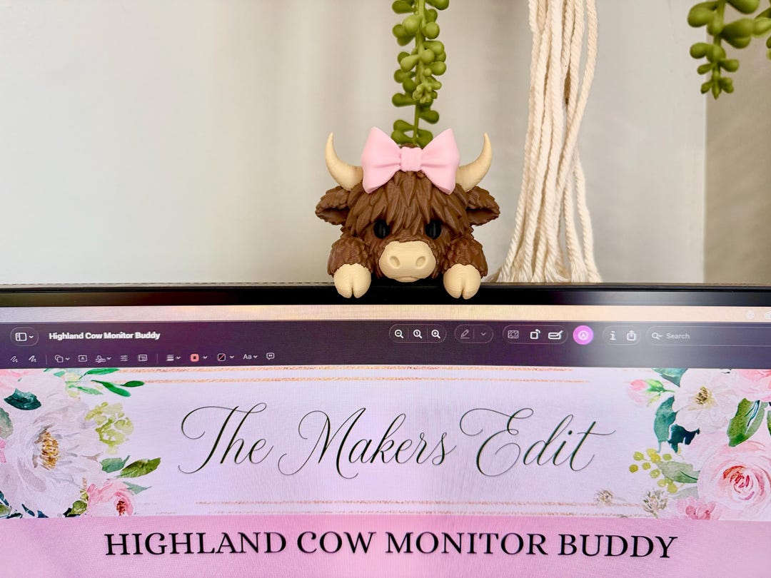 Monitor Buddy 3d Printer File Highland Cow Coquette Bow Stl 3mf