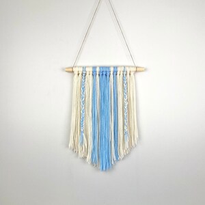 Baby Blue and Irovy Yarn Wall Art With Braids - Boho Eclectic Wall ...