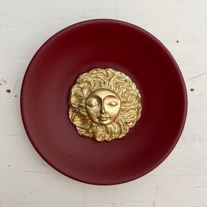 Golden Sun Face Sculpture in Maroon and Gold - Handmade Permastone ...