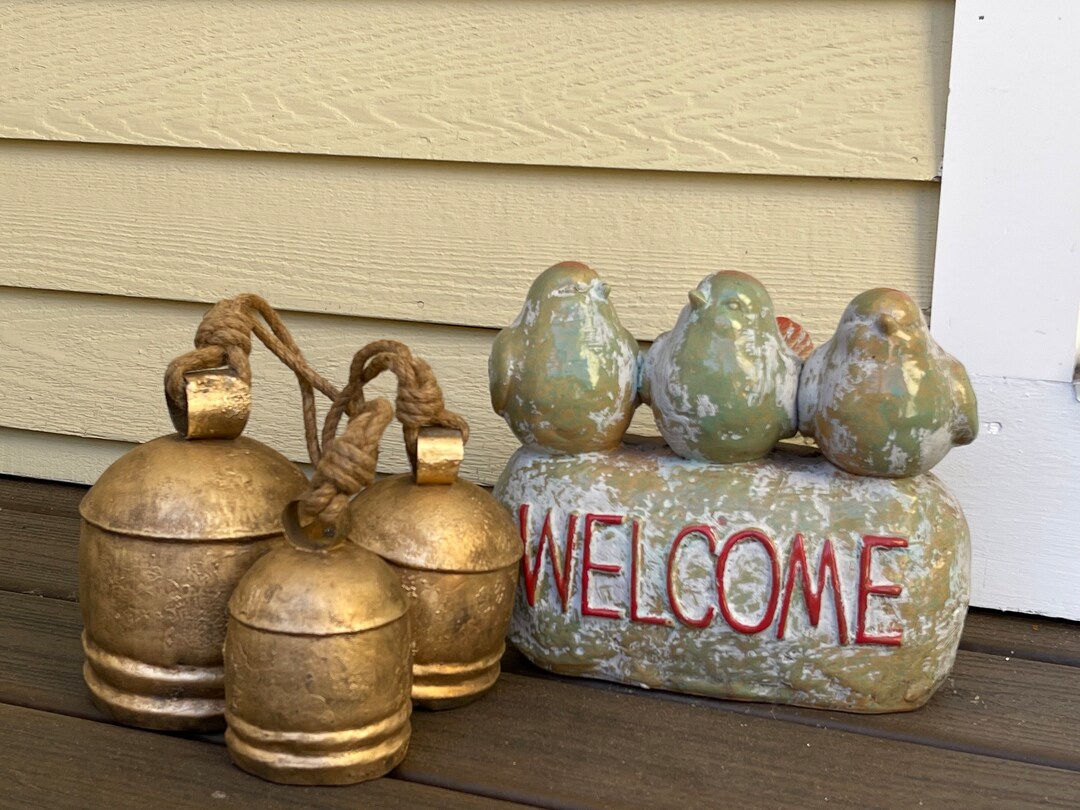 MONASTERY BELLS - Set of 3 Rustic Gold Bells in 5", 6", 7" - Hang From ...