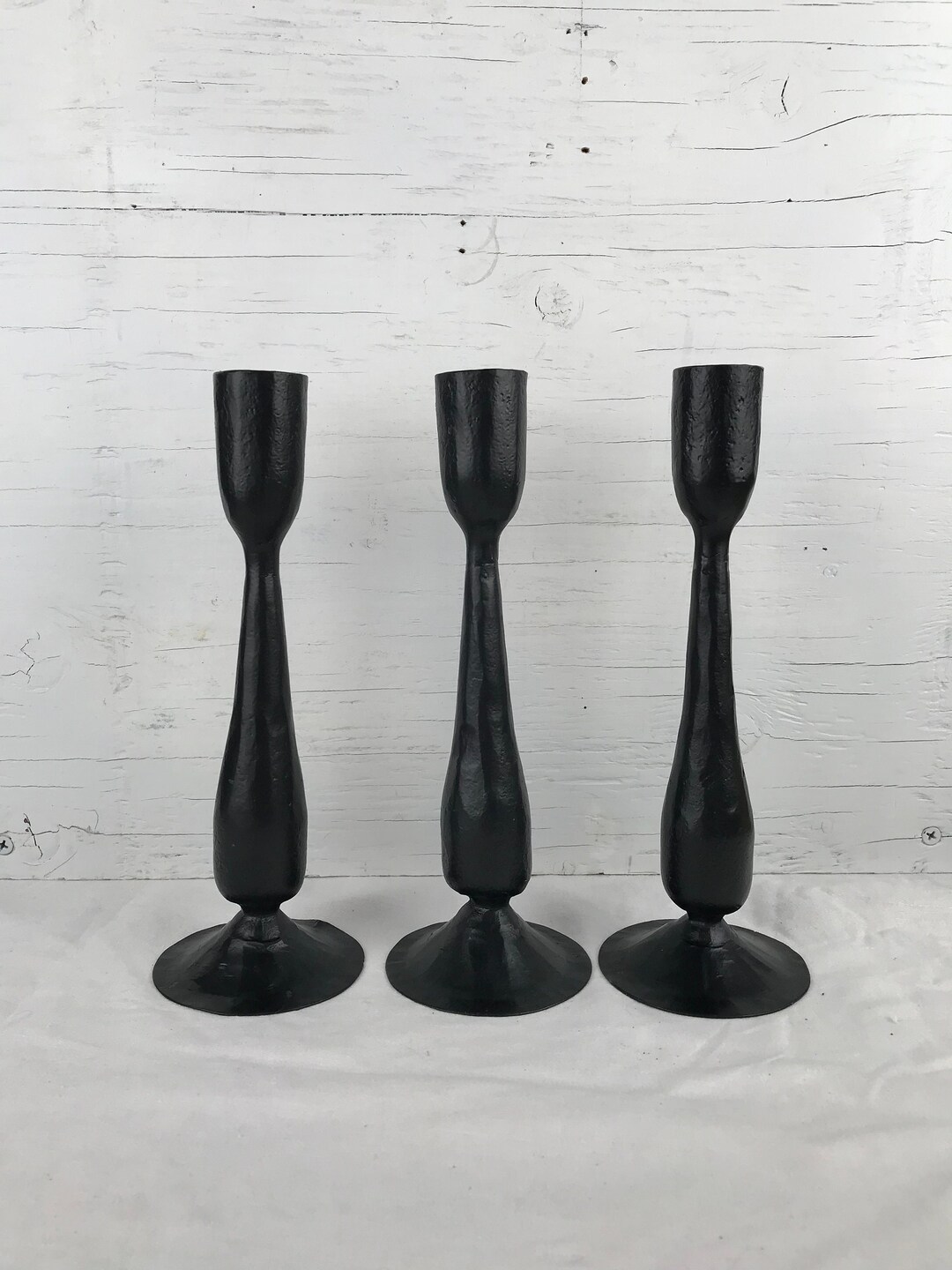 Black Forged Wide Bottom Candlesticks - Rustic Farmhouse, French ...