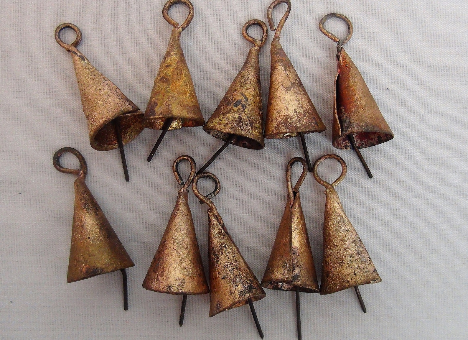 TINY RUSTIC GOLD Bells-10 Micro Cone Shape Triangular Bells-so Sweet ...