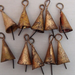 TINY RUSTIC GOLD Bells-10 Micro Cone Shape Triangular Bells-so Sweet ...