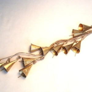 Cascade Bell Hanging-with 12 Golden Fairy Cone Bells Strung on Jute-add ...