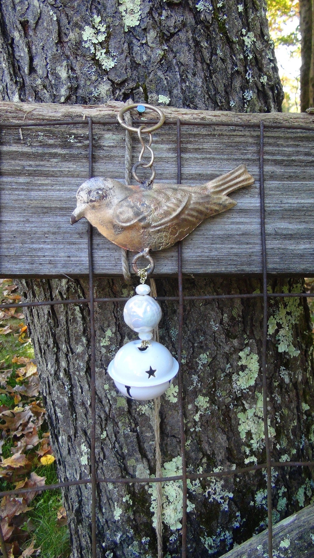 JINGLE BIRD - Rustic Gold Bird With Sparkling White Beads & White ...