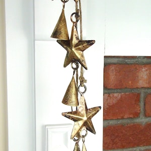 SHOOTING STARS Bell Hanging Strung on Jute - 8 Rustic Gold Stars and ...