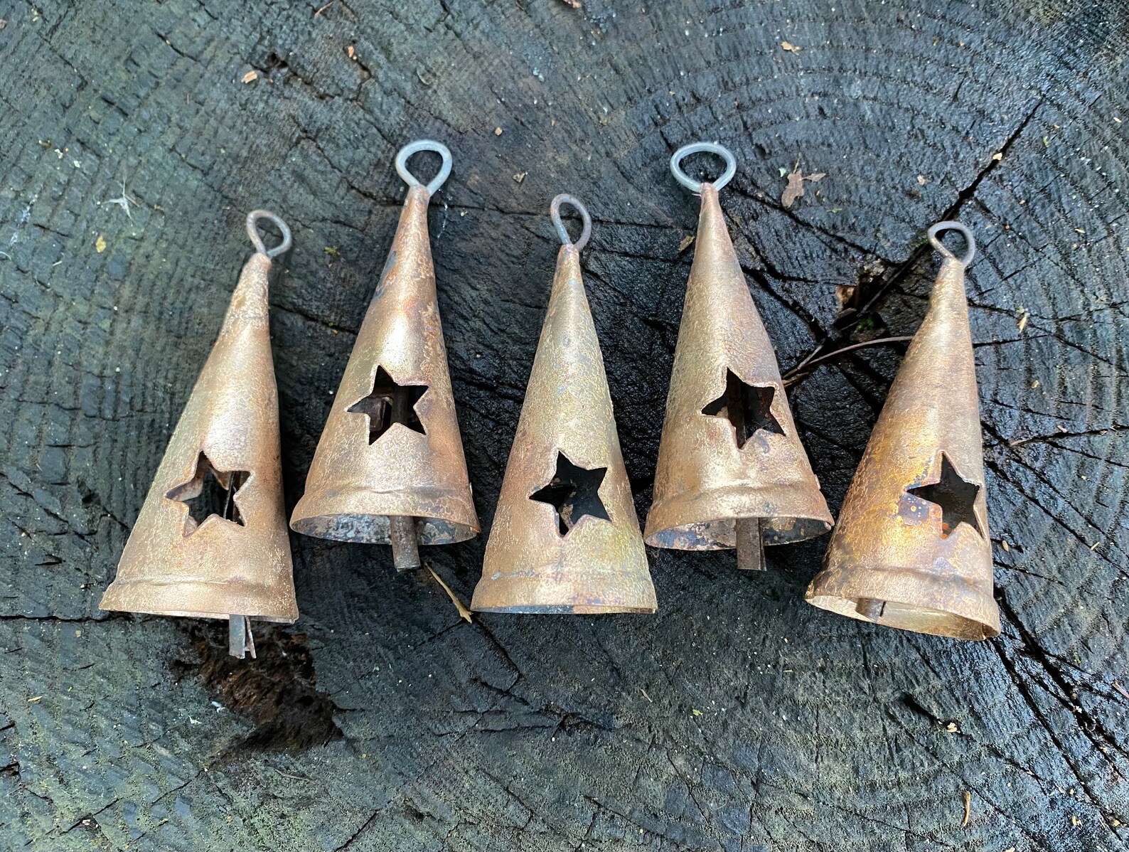 STAR BELLS Group of Rustic Gold Cone-shaped Bells With Star | Etsy