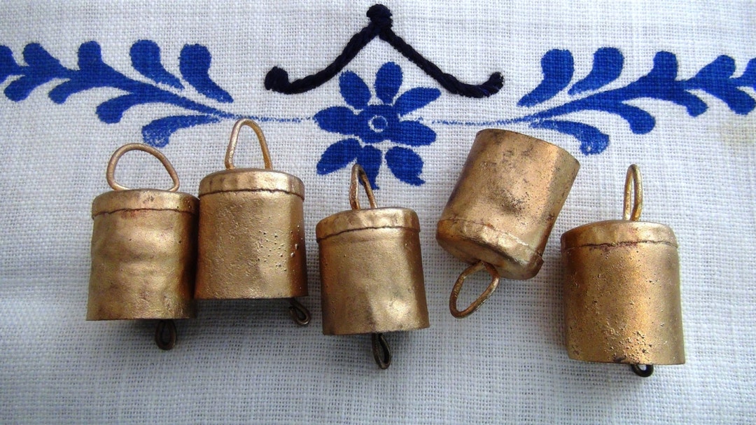 BLESSED BELLS-5 Handmade Bright Gold 1 3/4" Bells- for Craft Projects ...