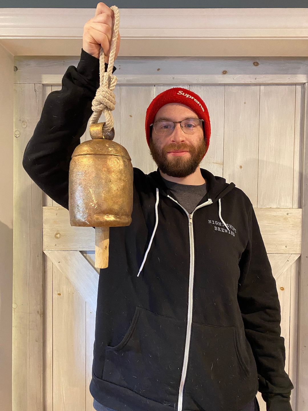 NEW YEARS Bell - Large Rustic Gold 9" Bell With Rope for Parties ...