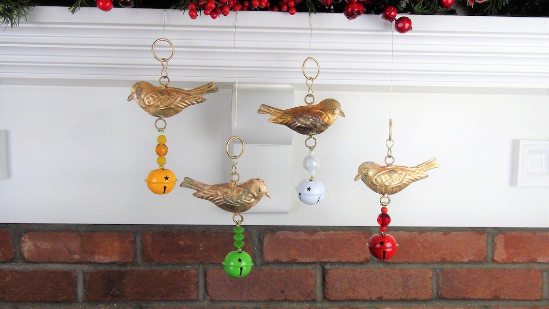 JINGLE BIRD - Rustic Gold Bird With Sparkling Red Beads & Red Jingle ...