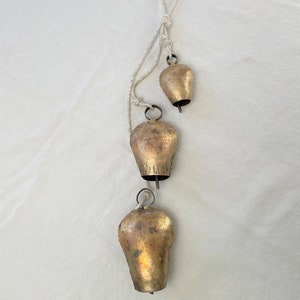 NANTUCKET BELL HANGING - Set of 3 Rustic Gold Bells on White Rope - Old ...