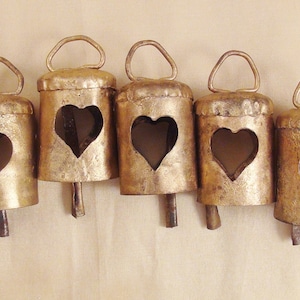 Bright GOLD Heart BELLS - Gold Bells With HEART Cutouts- 2 1/4 Inch ...