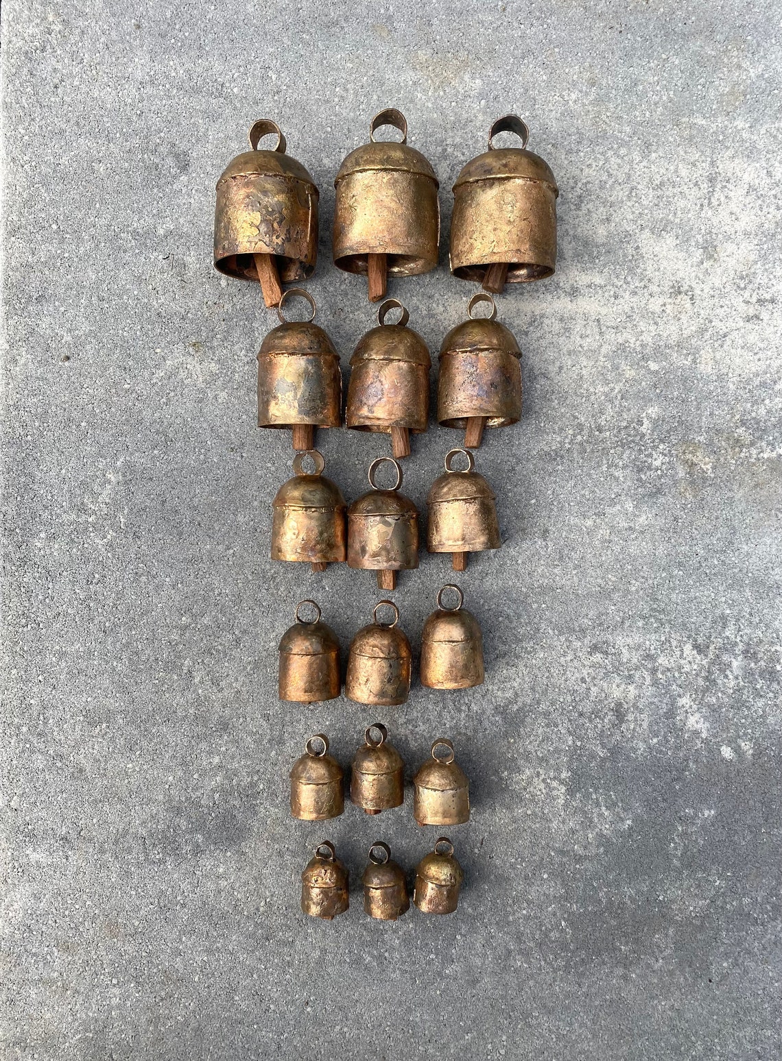 RUSTIC FARMHOUSE BELLS 5 Rough Hewn Gold Bells w/ Wooden | Etsy