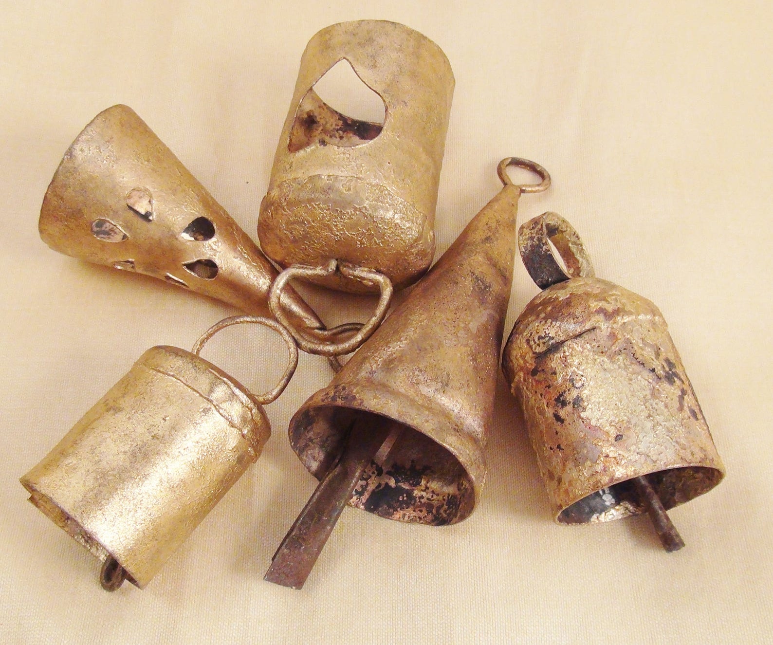 SPIRIT BELLS-5 Various Shapes in Gold-recycled Iron Sheet Metal Bells ...