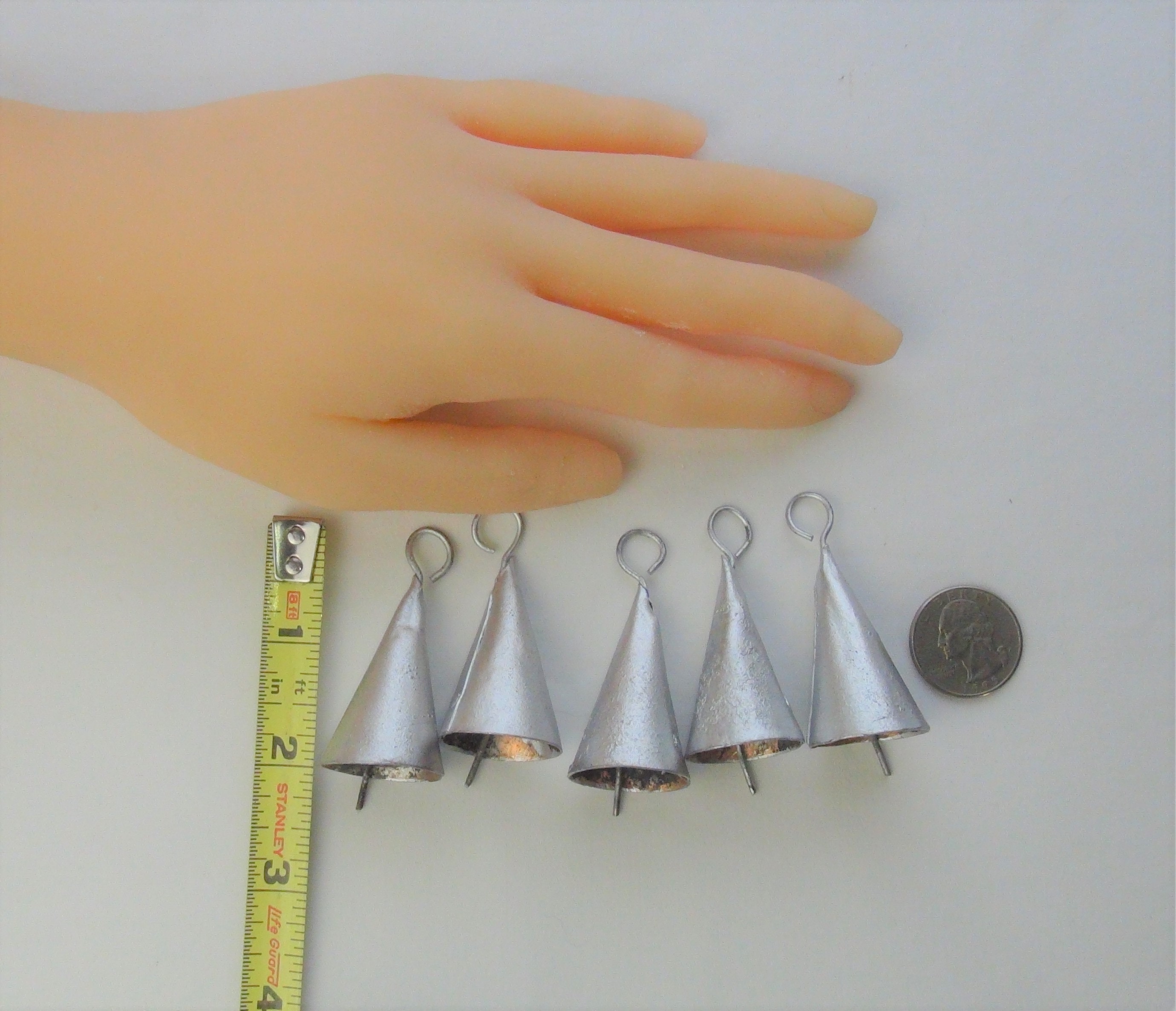 5 SILVER FAIRY Bells-Small 2 Triangle Cone Bells that | Etsy