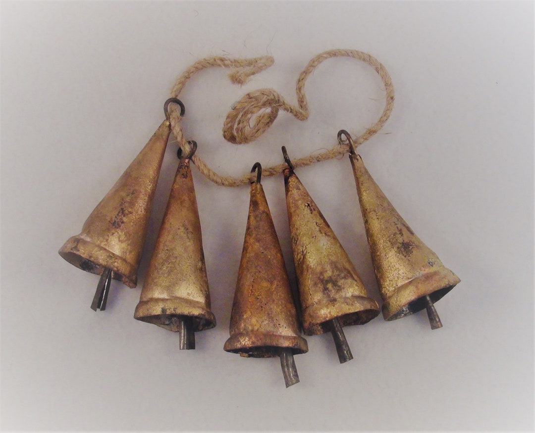 VINTAGE NOAH Bells - Set of 3 or More Rustic Gold 3" Triangular Bells ...