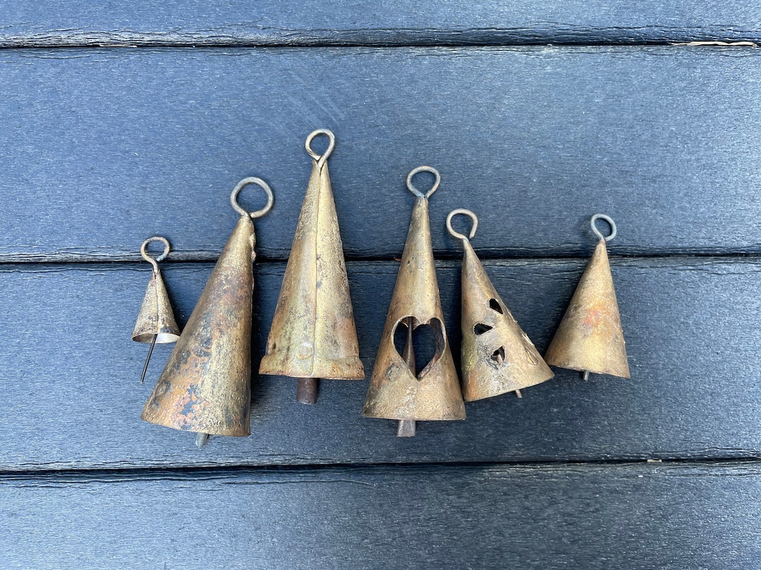 Pyramid Bells - Group of Six Rustic Gold Conical Bells - Variety of ...