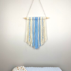 Baby Blue and Irovy Yarn Wall Art With Braids - Boho Eclectic Wall ...