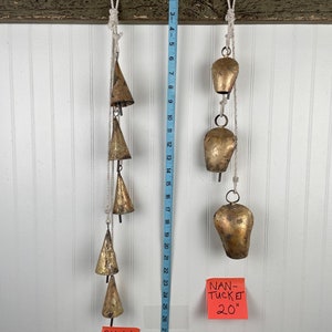 NANTUCKET BELL HANGING - Set of 3 Rustic Gold Bells on White Rope - Old ...
