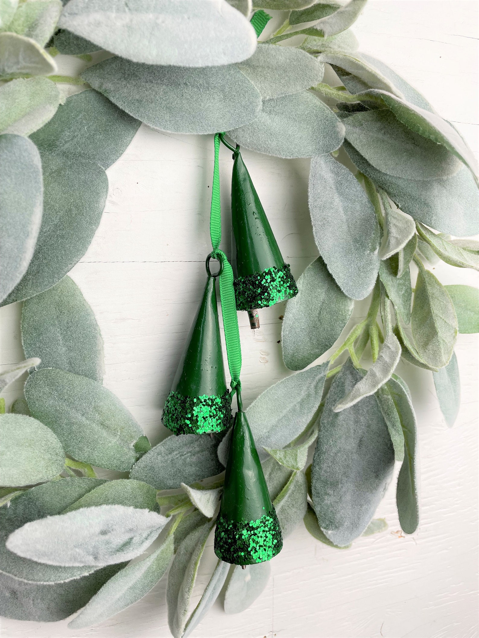 Green Sparkly Holiday Bells - Set of 3 Bells Perfect for Holiday Decor ...