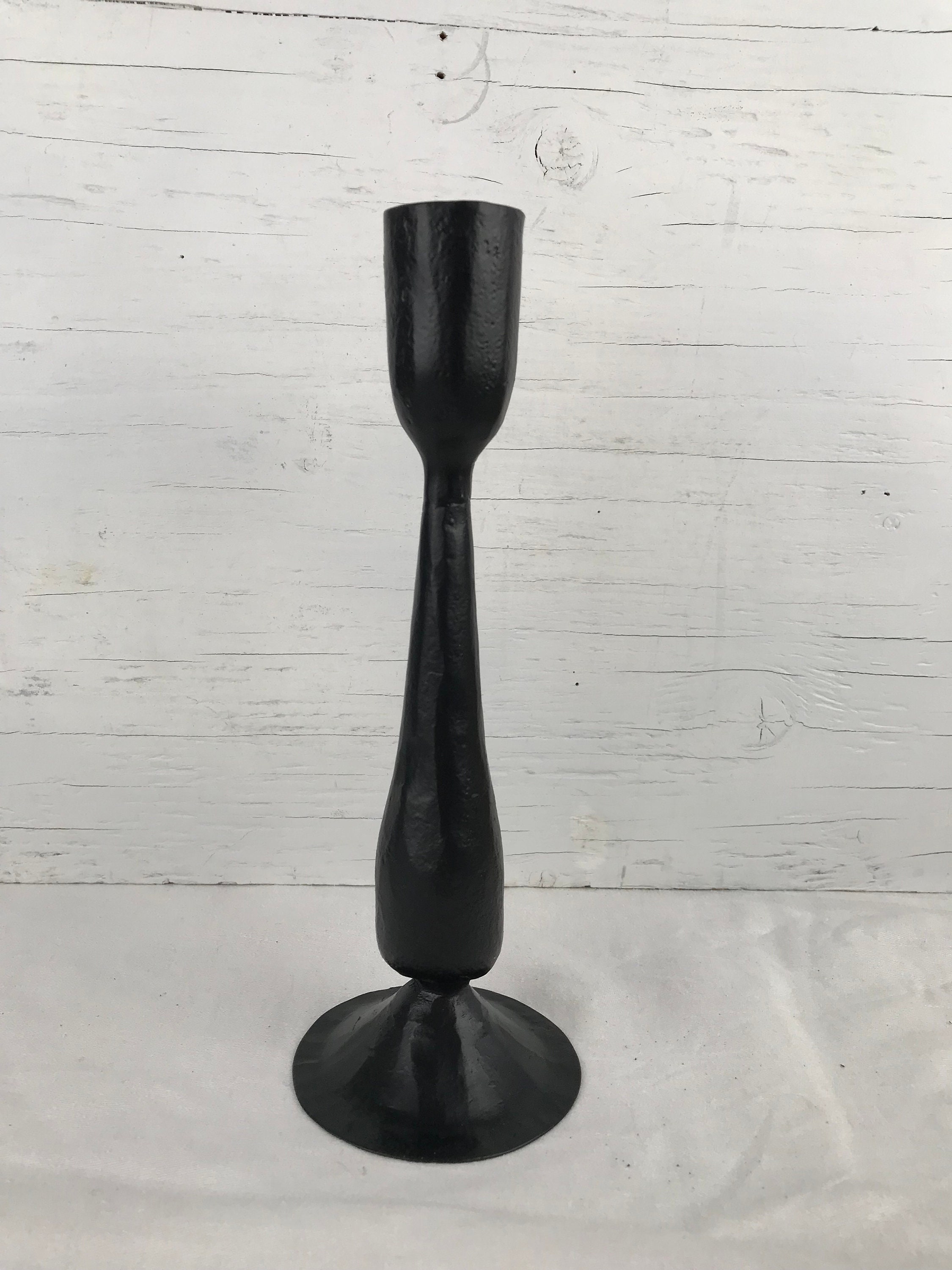 Black Forged Wide Bottom Candlesticks - Rustic Farmhouse, French ...