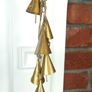 Cascade Bell Hanging-with 12 Golden Fairy Cone Bells Strung on Jute-add ...