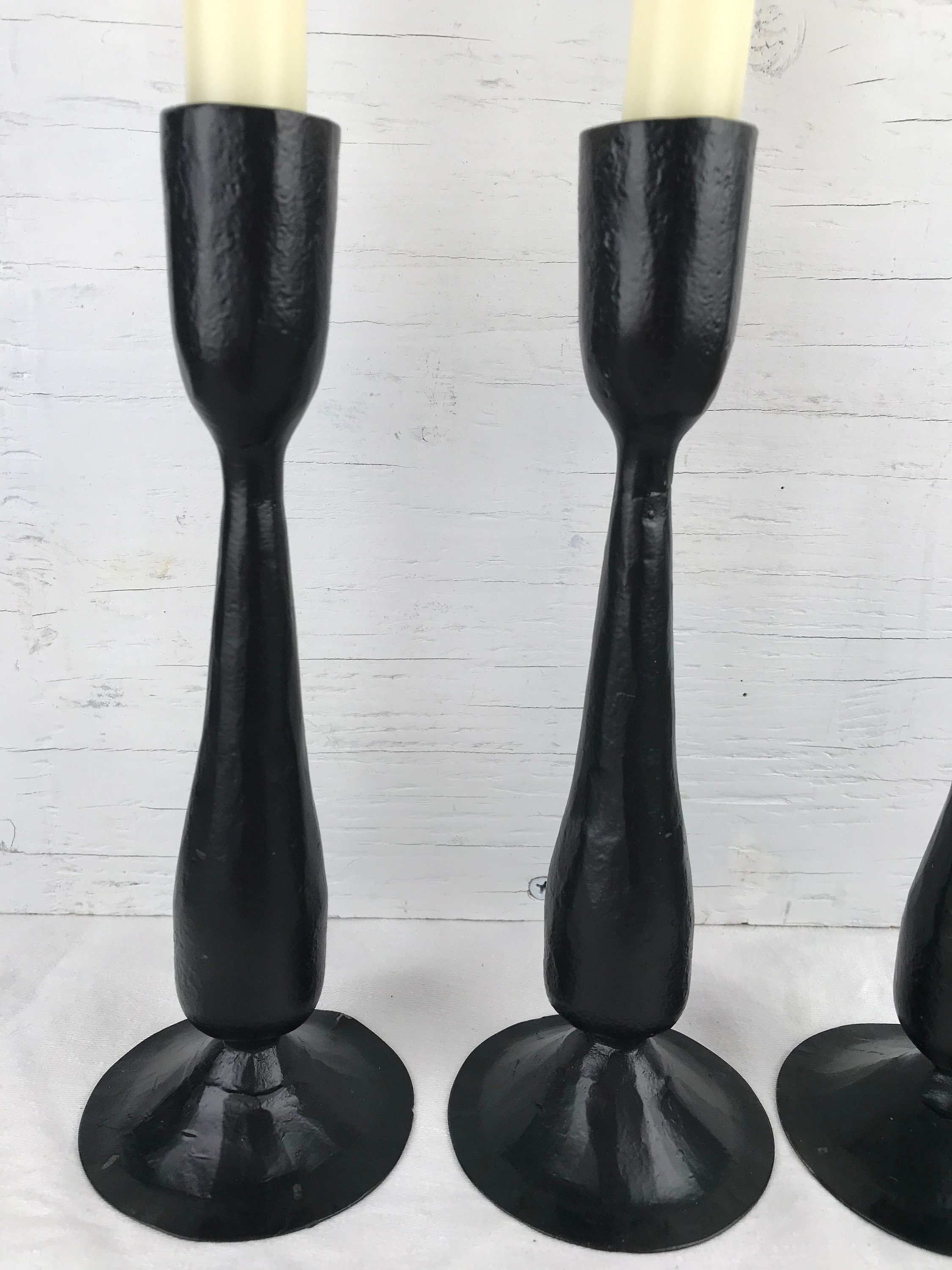 Black Forged Wide Bottom Candlesticks - Rustic Farmhouse, French ...