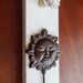 Wall Hanging of Smiling Cast Iron Sun Face With Hook & Pale Pink Glass ...