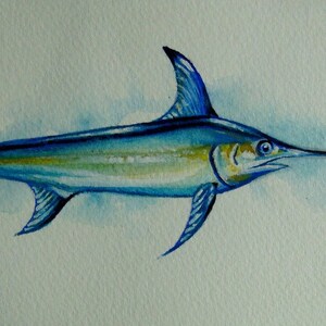 Swordfish - Original Watercolor Painting - Framed-unique Sea or Ocean ...