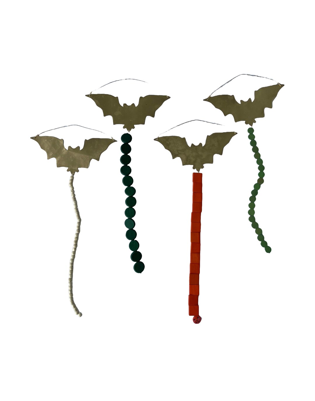 HALLOWEEN BATS With Wooden Bead Tails-hand Made & Unique-gold Metal ...